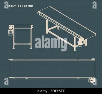 Stylized vector illustration of blueprint of conveyor roller frame ...