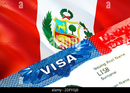 Peru visa stamp in passport with VISA text. Passport traveling abroad ...