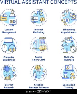 Virtual assistant linear icons set. efficiency, productivity ...