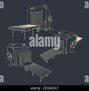 Stylized vector illustration of x-ray baggage scanner drawings Stock ...