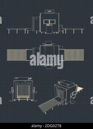 Stylized vector illustration of x-ray baggage scanner drawings Stock ...