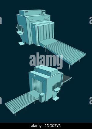 Stylized vector illustration of x-ray baggage scanner drawings Stock ...