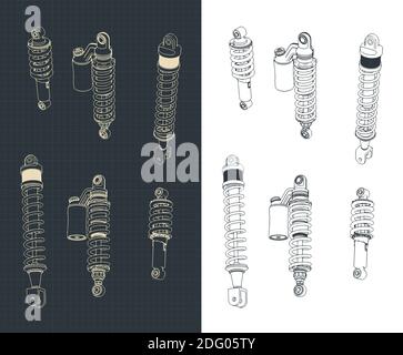 Stylized vector illustration of blueprints of shock absorber mini set ...