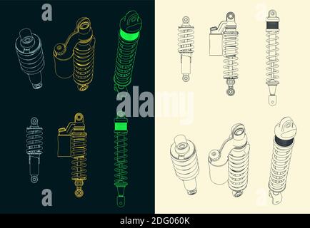 Stylized vector illustration of blueprints of shock absorber mini set ...