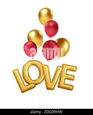Pink Gold Foil Heart Shape Balloon and Happy Valentines Day Lettering ...