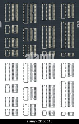 Stylized vector illustrations of blueprints of integrated circuits ...