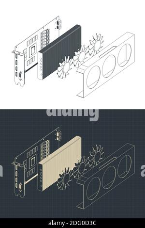 Stylized vector illustration of a powerful video card isometric ...