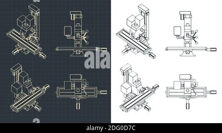 Stylized vector illustration of a table top cnc milling and lathe ...