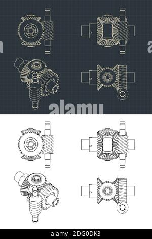 Stylized vector illustration of automobile differential drawings Stock ...