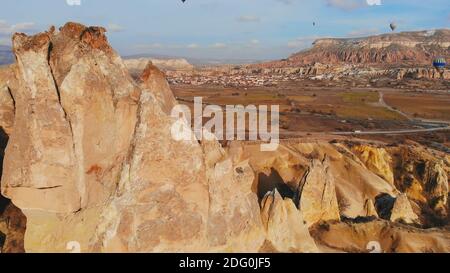Sharp Rocks in Cappadocia. Turkey. Aerial view Stock Photo - Alamy