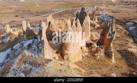 Sharp Rocks in Cappadocia. Turkey. Aerial view Stock Photo - Alamy
