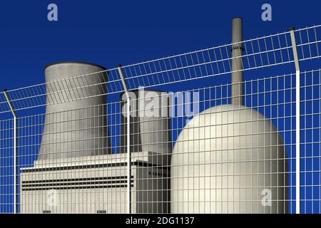 Nuclear power plant behind a barrier fence with warning signs for ...