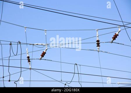 Overhead contact wires Stock Photo - Alamy
