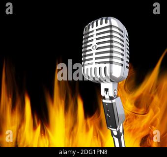 Studio microphone with red gradient background. Space for text, Podcast ...