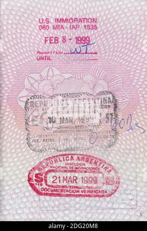 Immigration entry stamps for the United States of America ( USA ) on a ...