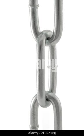 A heavy duty chain connected with a lock around two steel posts Stock ...