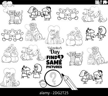 Coloring book for kids. Valentine's Day clipart. Cheerful characters ...