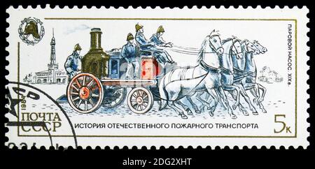 The image shows a horse-drawn steam fire engine by Shand, Mason & Co ...