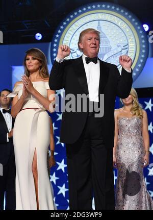 President Donald Trump dances on stage at a Mack Trucks facility ...