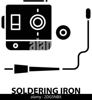 Soldering iron icon Black line art vector in black and white outline ...