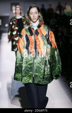 A model walks the runway at the Dries Van Noten show during Paris ...