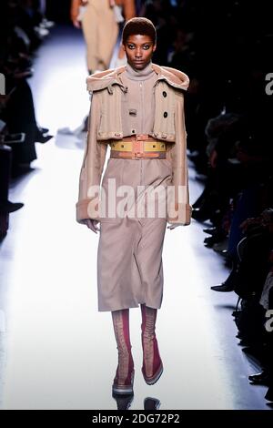 A model walks on the runway at the Hermes fashion show during Fall ...