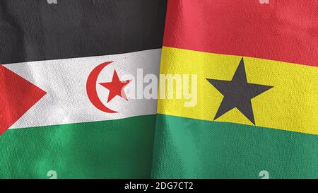 Western Sahara and Ghana two flags textile cloth, fabric texture Stock ...