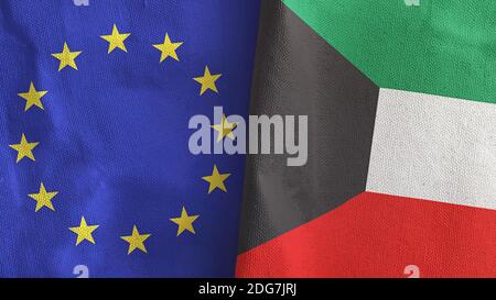 Kuwait and European Union flags. 3D Waving flag design. European Union ...