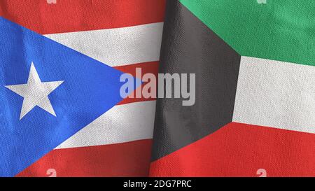 Kuwait and Puerto Rico flags. 3D Waving flag design. Puerto Rico Kuwait ...