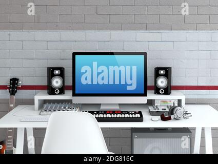 Equipment of a small home recording audio studio Stock Photo - Alamy