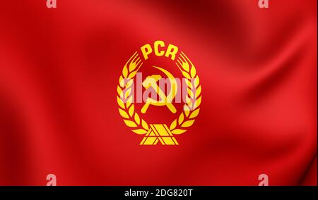 3D Flag of the Communist Party of Romania (PCR). Close Up Stock Photo ...