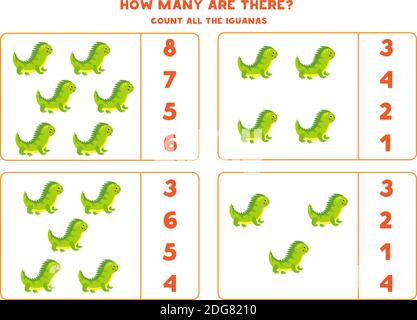 Math game worksheet, cartoon tropical chameleons, education maze ...