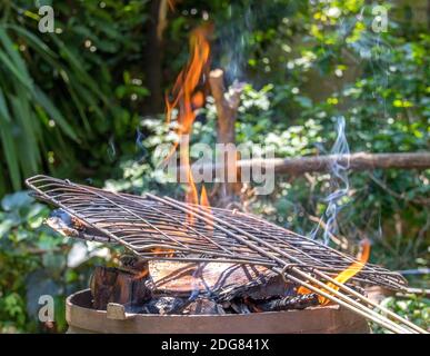 Traditional South African braai. Braai or barbecue, bbq. Meat cooked on ...