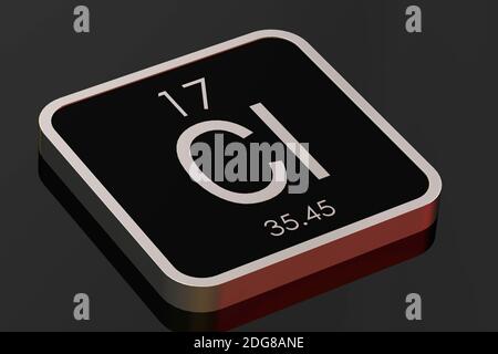 Chlorine element from periodic table on black square block Stock Photo ...