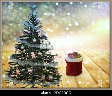 New Year and Christmas 3d design. Realistic gifts box, xmas fir tree ...