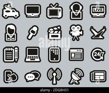TV Station Icons White On Black Flat Design Set Big Stock Vector Image ...