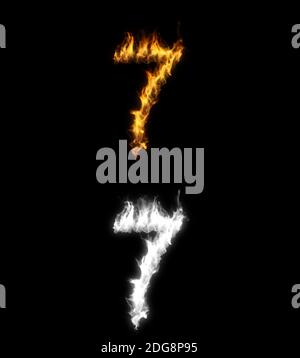 Burning fire number 7 seven, flaming burn font. Hot red fire glow ...