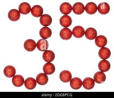 Numeral 35, thirty five, from natural red flowers of periwinkle ...