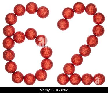 Numeral 62, sixty two, from decorative balls, isolated on white ...