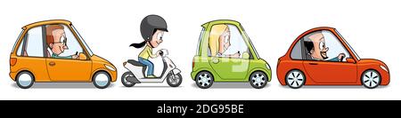 Cartoon illustration of a group of vehicles Stock Photo - Alamy