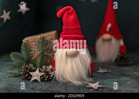 Snow gnomes or elves. Christmas toy. Selective focus Stock Photo - Alamy