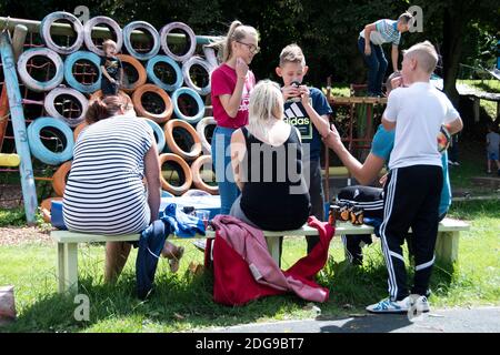 Knottingley, UK – 04 Aug 2017 – Children love leaping off the tyre ...