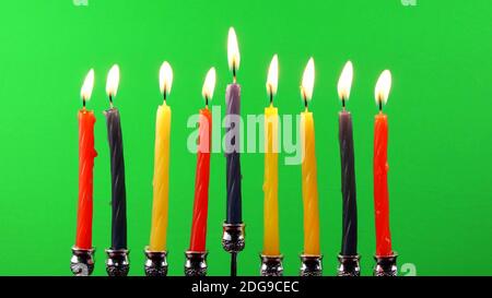 Menora of Hanuka on greenscreen Hanukkah menorah with candles Stock ...