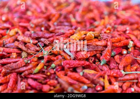 blurred abstract background texture of a chilli pepper in the market ...