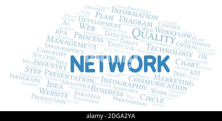 Network typography word cloud create with text only Stock Photo - Alamy