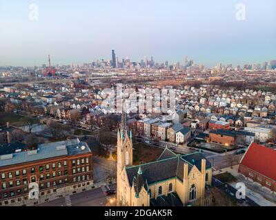 Aerial Views of Chicago Skyline @ Night Stock Photo - Alamy