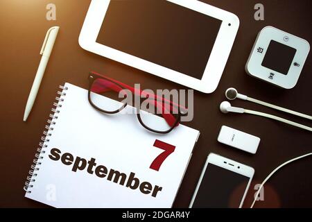 September 7th. Day 7 of month, Calendar date. Yellow sheet of the ...