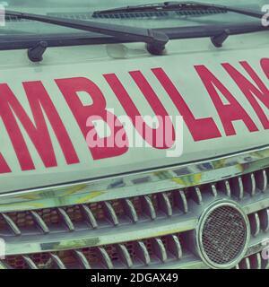 Bonnet of an ambulance concept of medical care Stock Photo - Alamy