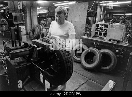 Workers at the General Tire Company in Akron, Ohio, work the final ...