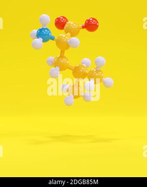 Leucine (l-leucine, Leu, L) amino acid molecule. 3D rendering. Atoms ...